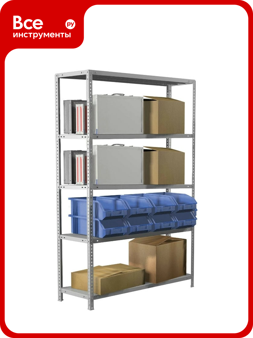 Металлический стеллаж BRABIX MS KD-195/60-5 1950х1000х600 мм 5 полок сборная стойка 291121