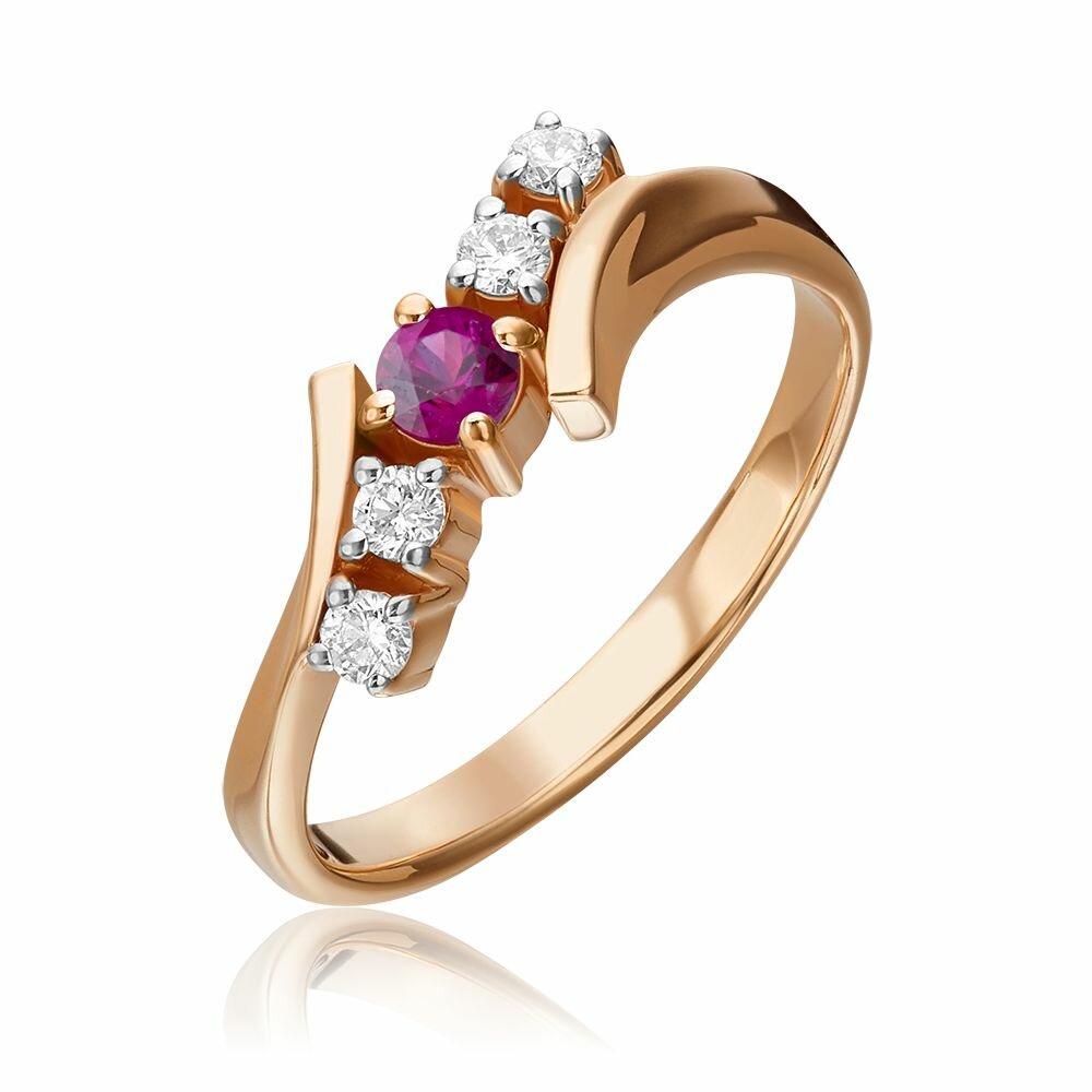 Кольцо, красное золото, 585 проба, рубин, бриллиант