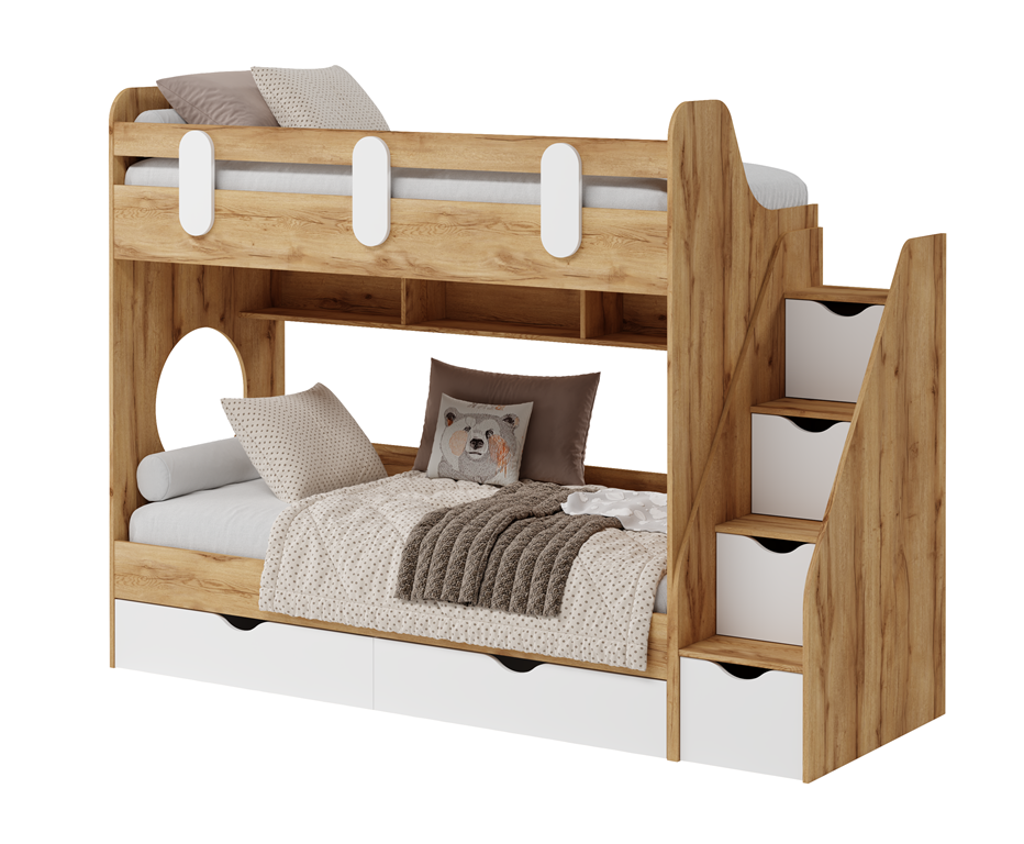 Двухъярусная кровать Фортуна 180х80 (дуб золотистый+белый)