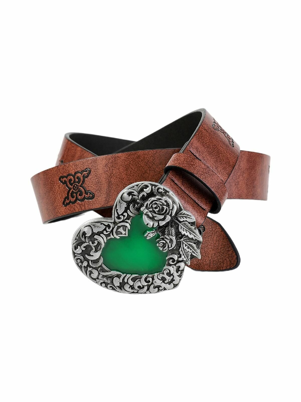 Этнический пояс из искусственной кожи с камнями