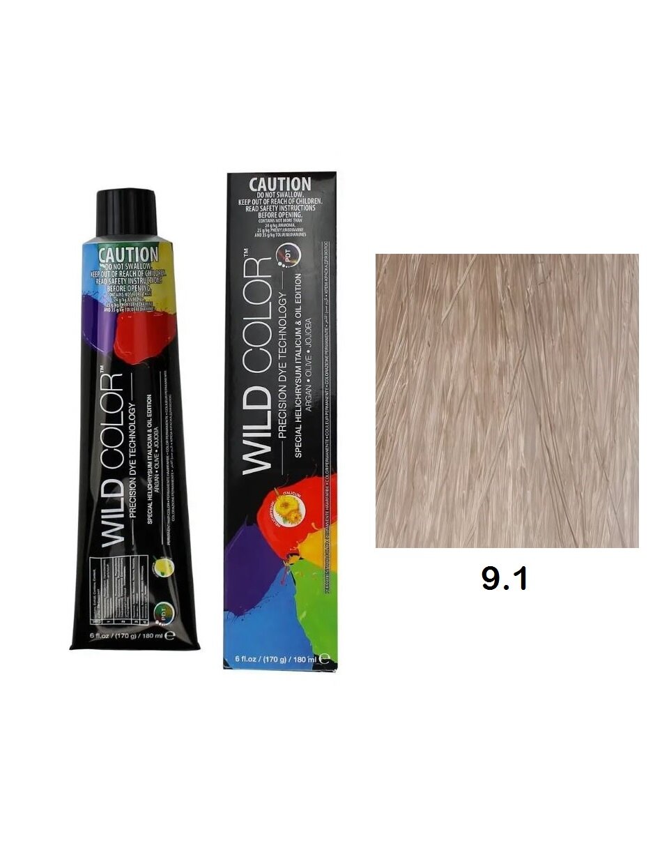 Wild Color Стойкая краска для волос 180 мл - Wild Color 9.1 9A Очень светлый блонд пепельный