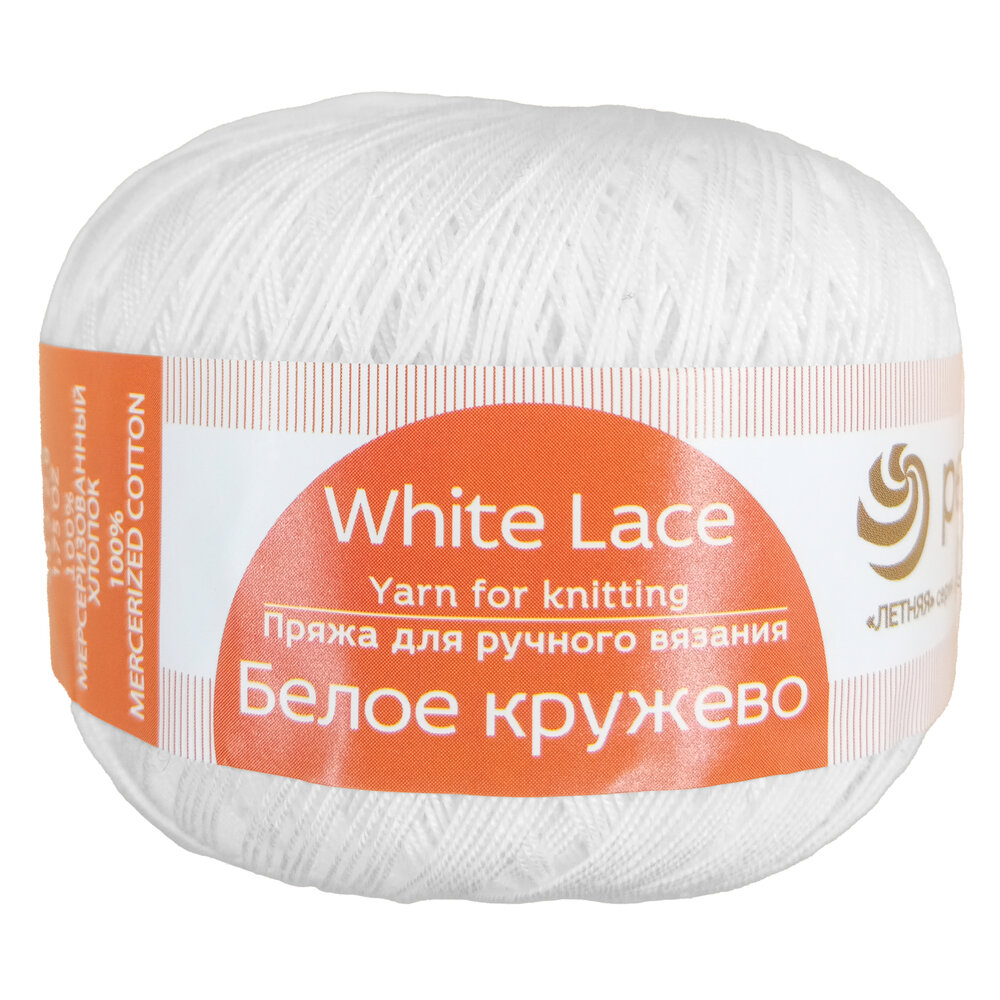 Пряжа для вязания Пехорка Белое кружево 001 белый 4 шт 50 гр/475 м 100% мерсеризованный хлопок