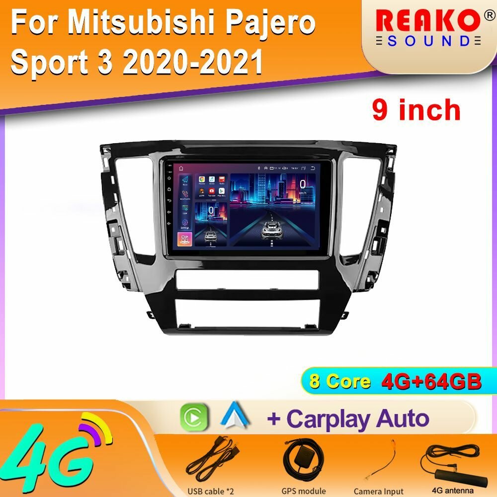 Магнитола для Mitsubishi Pajero Sport 3 2020-2021, с камерой заднего вида. IPS экран 9 дюймов, Wifi 2din с сенсорным экраном, usb и блютузом.