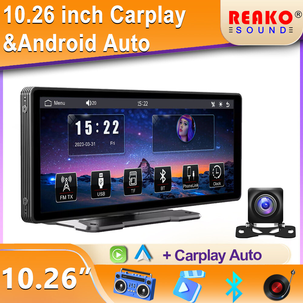 Видеорегистратор автомобильный 4К с камерой заднего вида 1080p, с Apple Carplay и Android Auto, Wi-Fi, AUX/FM, Помощь при парковке, HD-экран IPS,