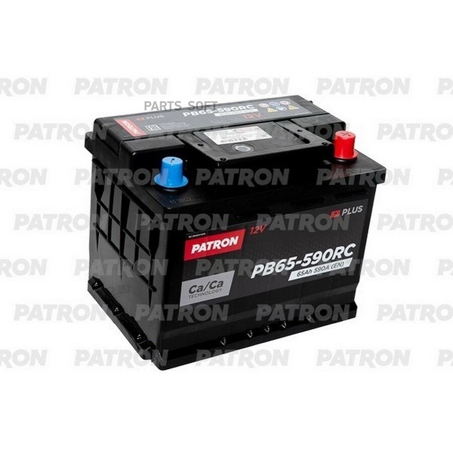 Аккумулятор PATRON PLUS 12V 65AH 590A ETN 0(R+) L2 242x175x190mm B13 15,4kg от официального дистрибьютора, PATRON, артикул PB65590RC