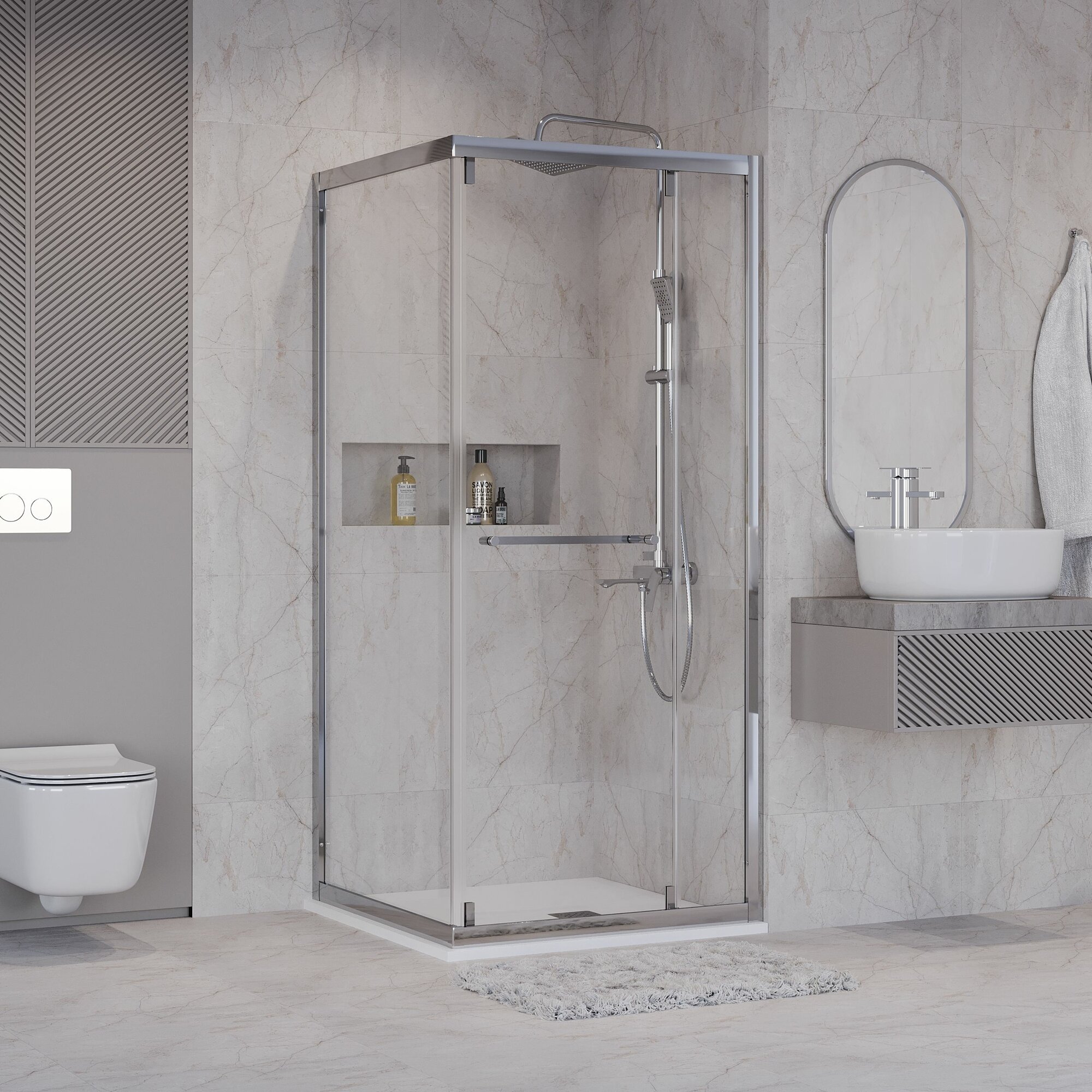 Душевое ограждение Niagara Nova NG-6635-34 (100х100х195) квадрат, хром, двери раздвижные, стекло прозрачное,1 место