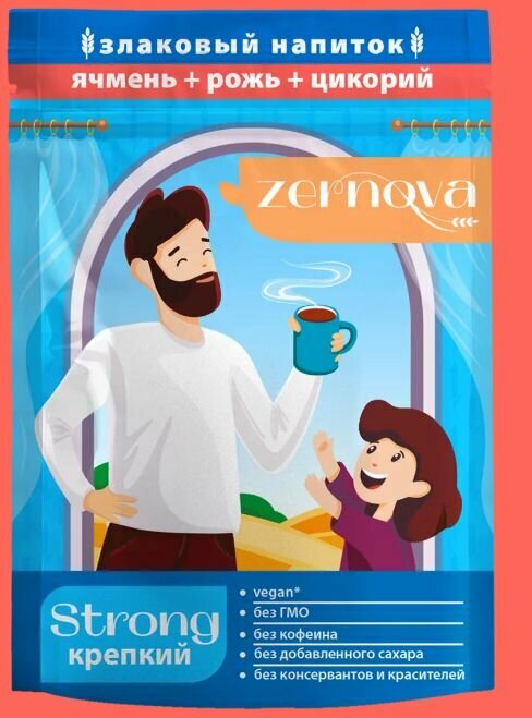Напиток злаковый растворимый порошок Ячмень, рожь, цикорий Zernova Крепкий 3шт по 200г