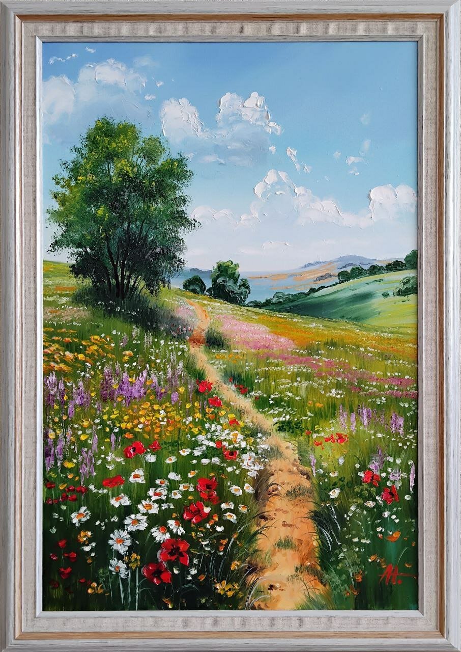 Картина "Яркое время" 40-60 см, холст, масло. Живописный летний пейзаж