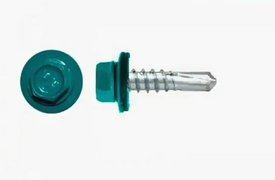 Саморез кровельный оцинкованный с резиновой шайбой (EPDM) 5,5х25 RAL 5021(водная синь), 100 штук