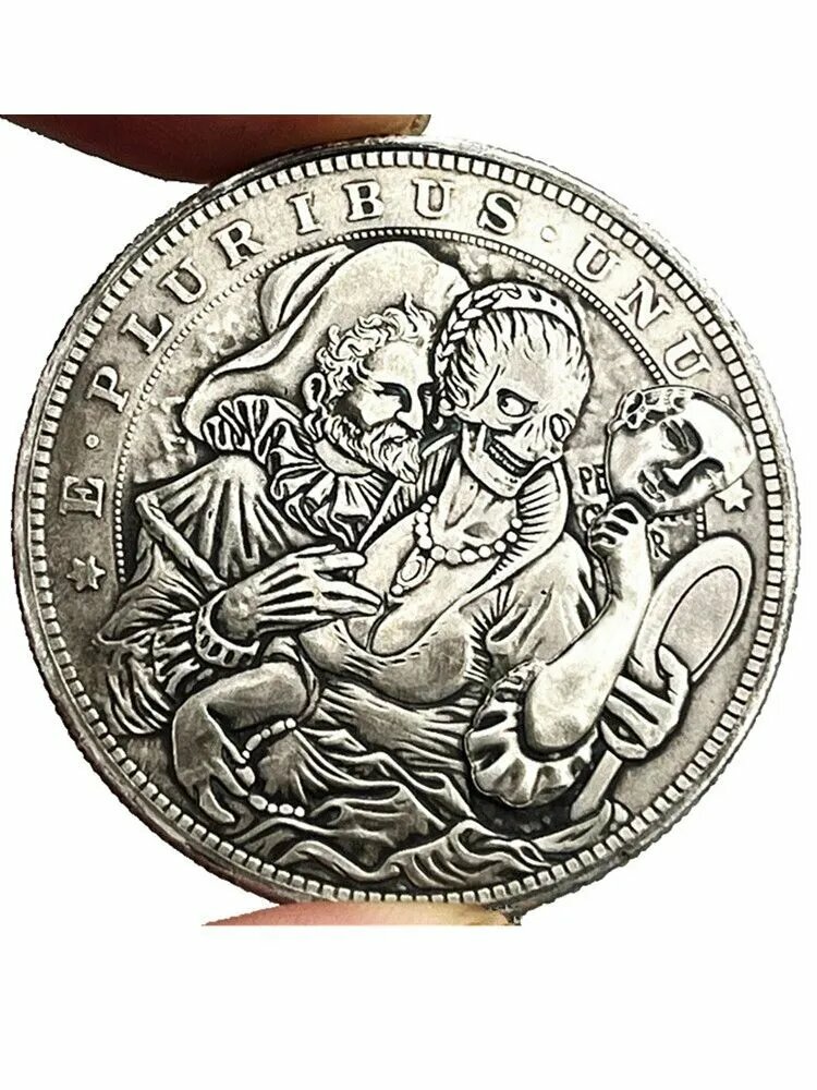 Монета Hobo Nickel «Доллар Моргана» с подвижным механизмом, автор Роман Бутин, арт-монета маска девушки