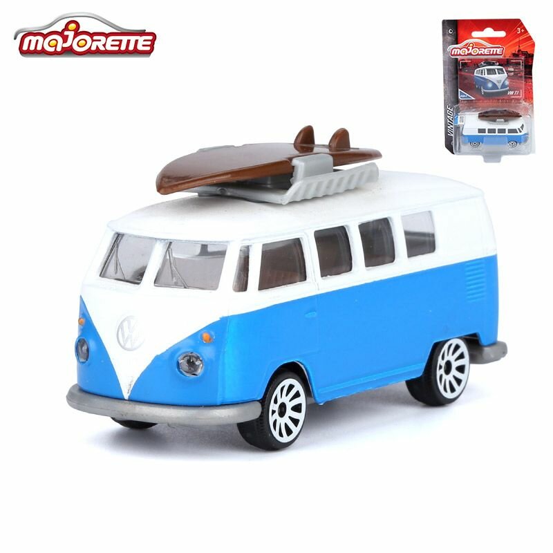 Машинка Majorette Volkswagen T1 с багажником и серфом | Литая модель | Коллекционный автомобиль для ценителей