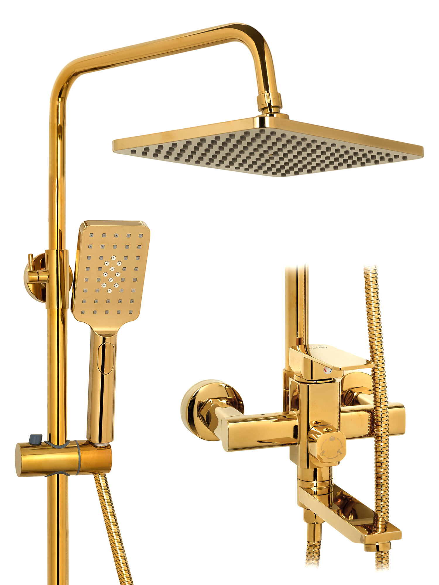 Душевая система с тропическим душем и смесителем, золотая, DELANO