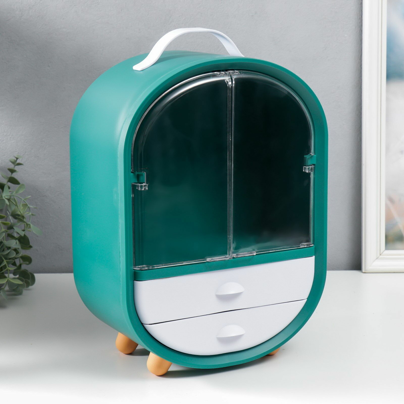 Шкатулка для украшений и косметики "Овальный комод. Зелёный", пластик, 39x15x26.5 см