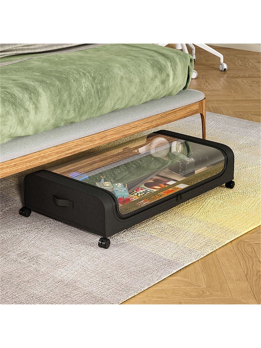 Хранение под кроватью на колесиках, 2 упаковки контейнеров для хранения под кроватью с прозрачными крышками, Органайзер для хранения обуви под кроватью