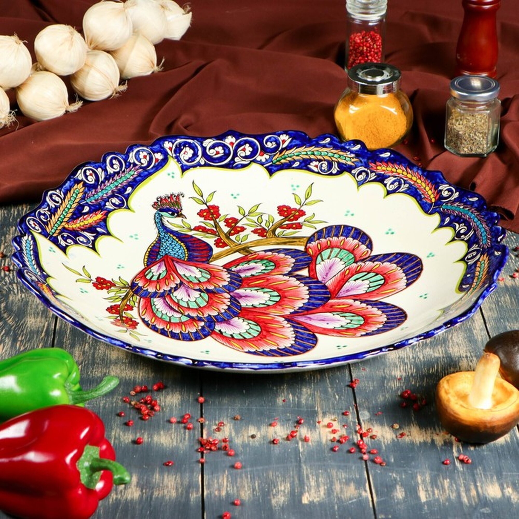 Блюдо Шафран "Жар-птица", керамика, 41 см, ручная роспись, разноцветный