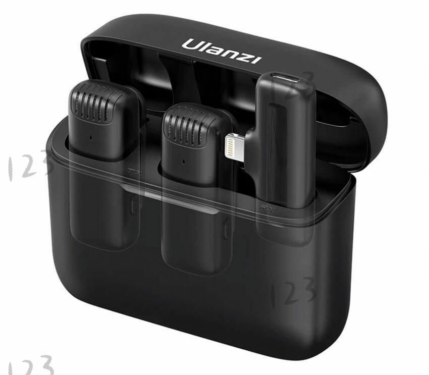 Ulanzi Микрофон для мобильного устройства J12 Lavalier, TX TX RX, Lightning, чёрный, черный