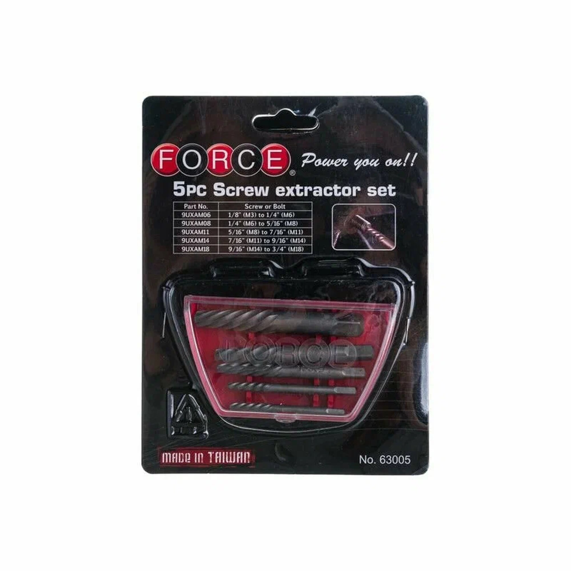 Экстрактор резьбы FORCE 63005, автомобильный, сталь, комплект 5 шт