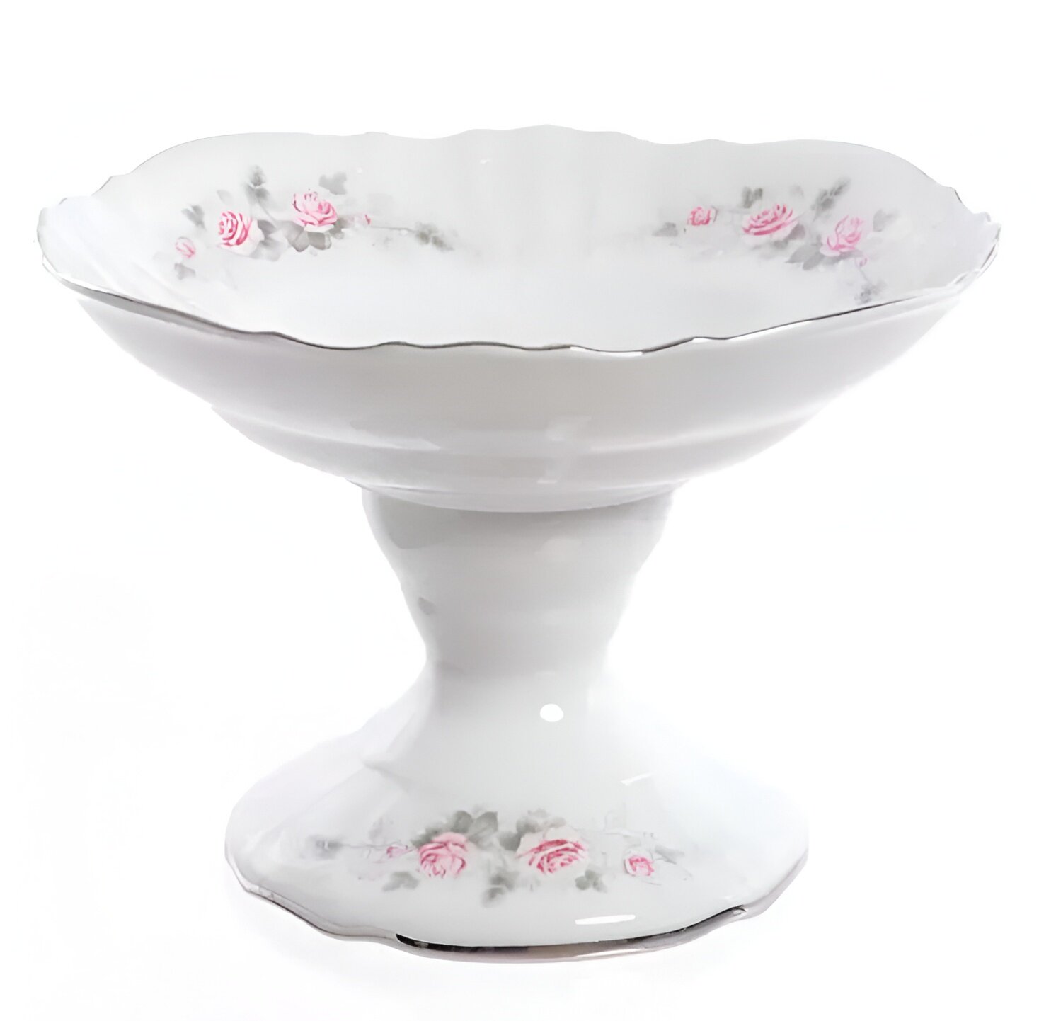 Фруктовница фарфоровая Thun "Бледная Роза", с ножкой, 25см, белая