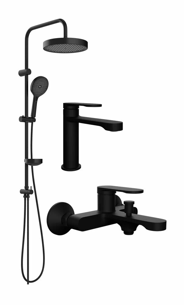 Комплект для ванной Смеситель STWORKI Ноттвиль S34010BK черный / Стойка Монтре S30180BK матовая черная / Смеситель S34100BK матовый черный