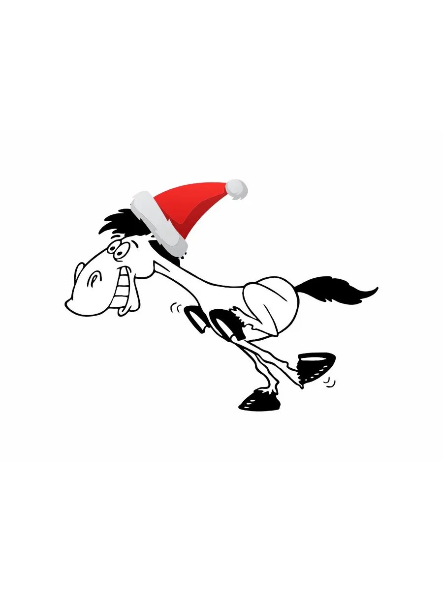 Наклейка "Лошадь в новогодней шапке", ч/бел, 200х150мм, вид3