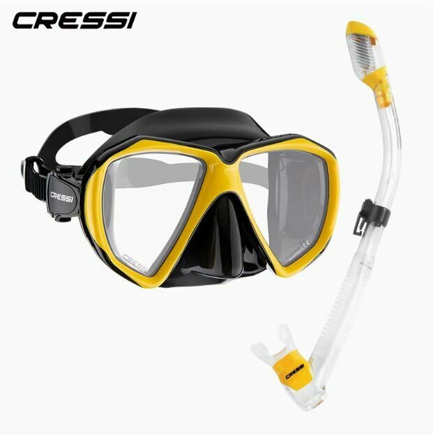Очки для дайвинга Cressi Ranger + комплект с трубкой, Черный и желтый