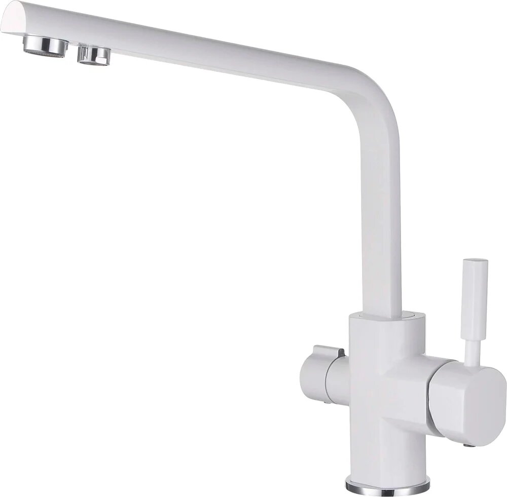 Смеситель для кухни Kaiser Decor 40144-10 с краном для питьевой воды, с поворотным изливом, белый, глянцевый, однорычажный, латунный, с керамическим картриджем