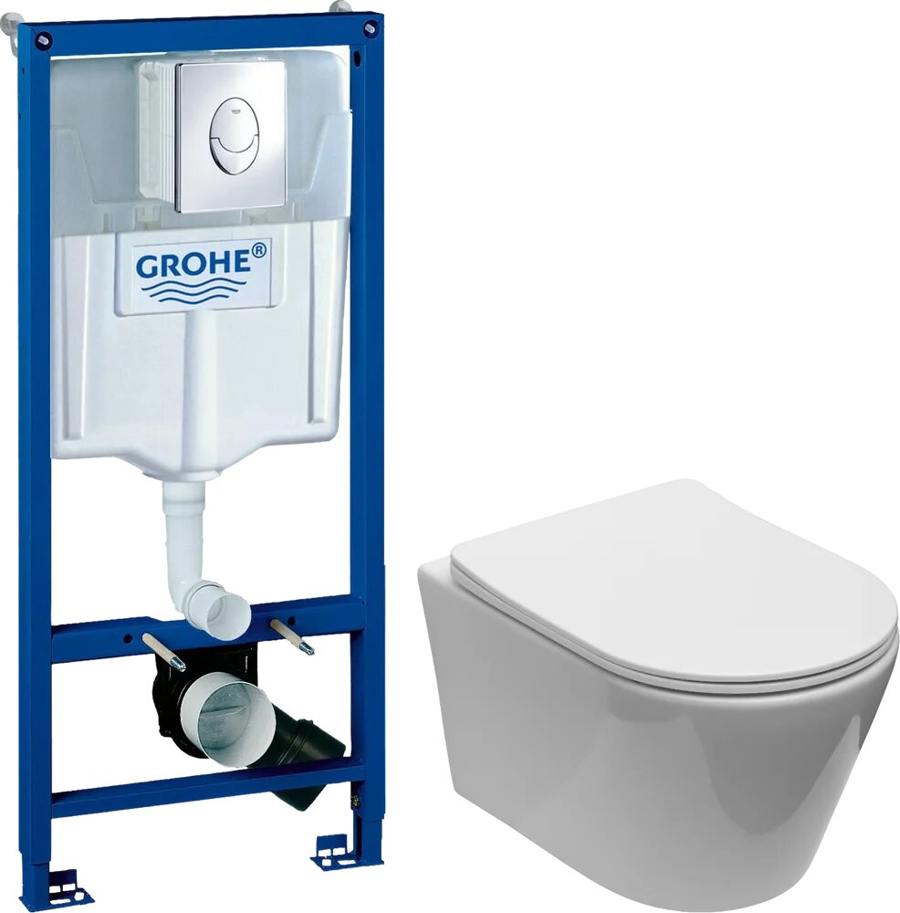 Комплект 2 в 1 Унитаз подвесной Aquanet Logan Tornado 340298 / Инсталляция с кнопкой Grohe Rapid SL 38721001 цвет хром