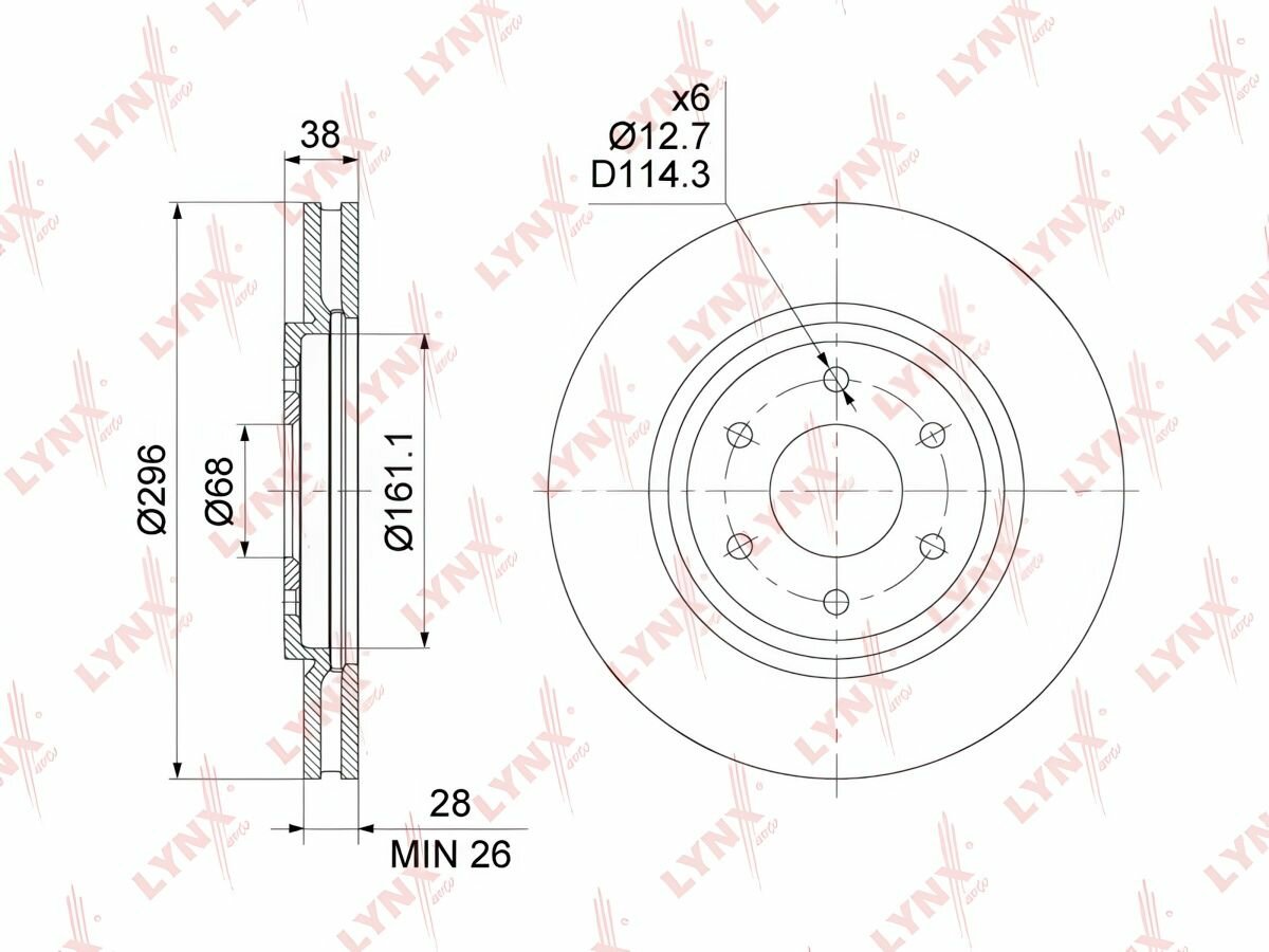 Диск тормозной передний (296x28), для Ниссан Навара Np300, Патфайндер 3, Икстерра арт BN1804 LYNXAUTO