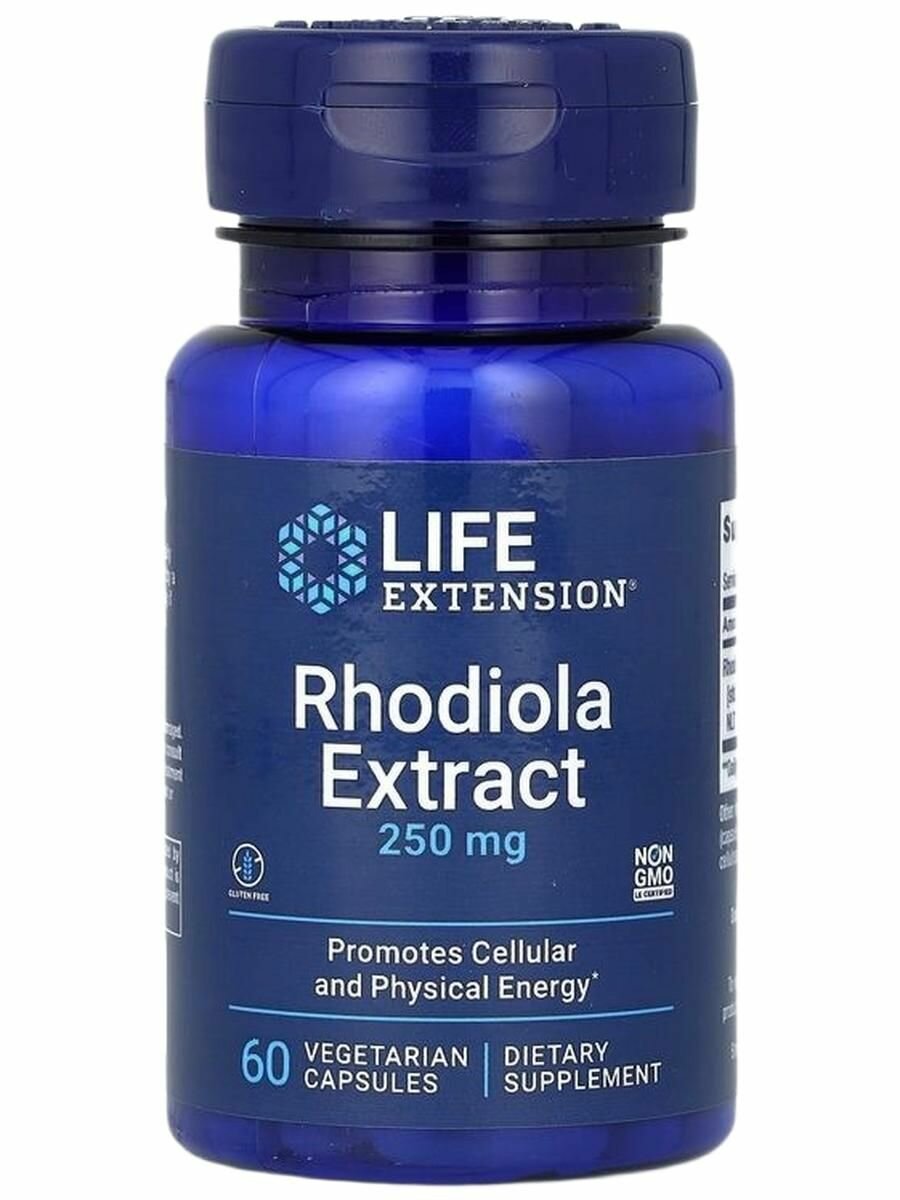 Life Extension, экстракт родиолы, 250 мг, 60 вегетарианских капсул