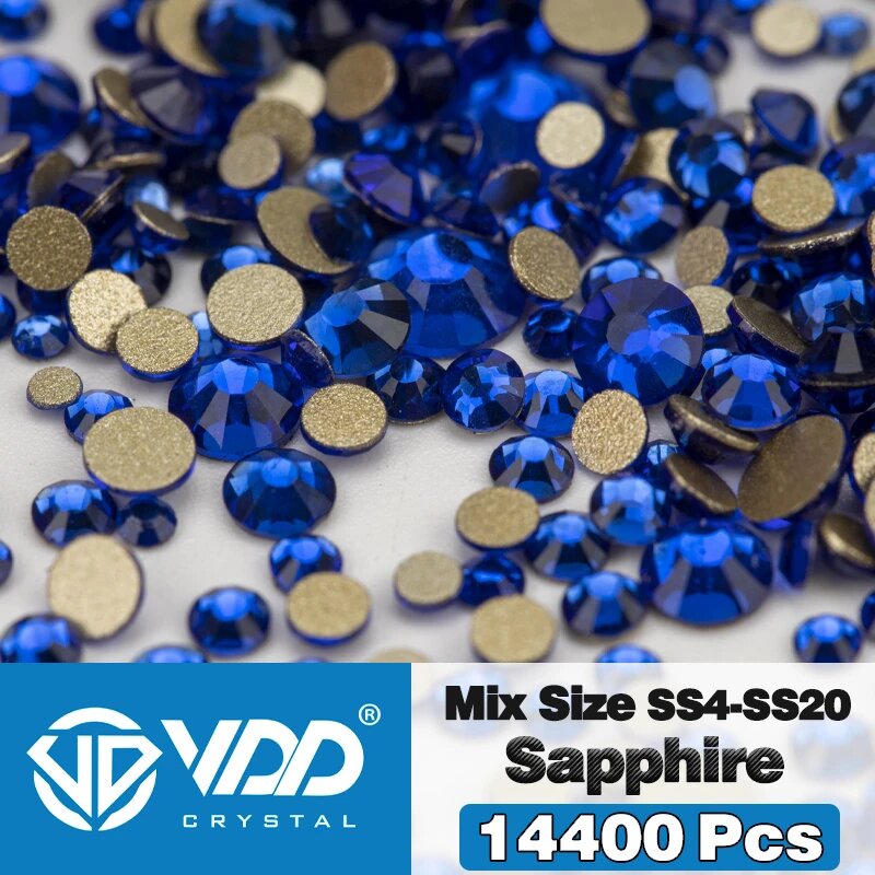 Стразы VDD Sapphire синие, SS4-SS20, 14400 шт
