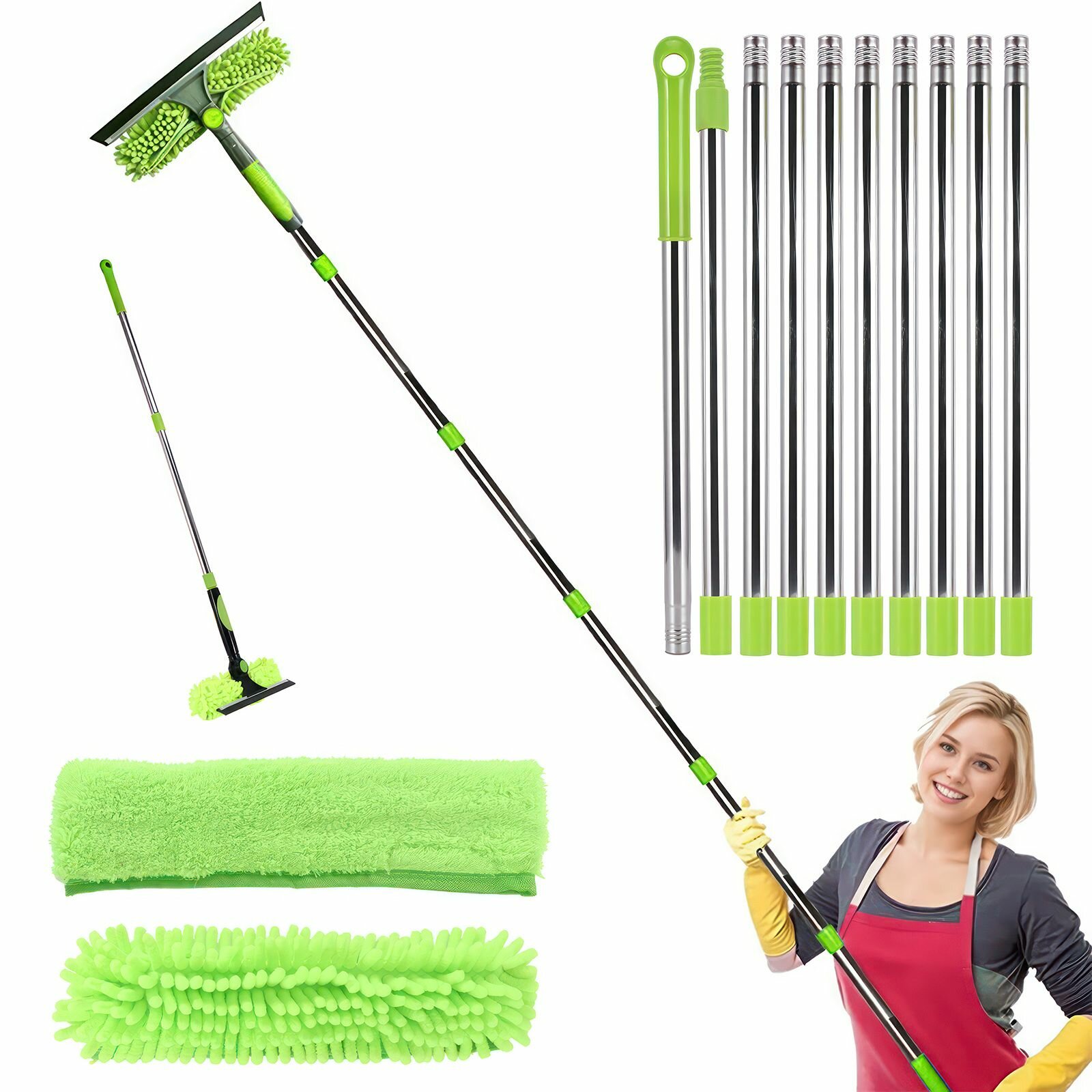 Универсальная щетка для мытья окон 4,25 м с тряпкой и скребком, телескопическая