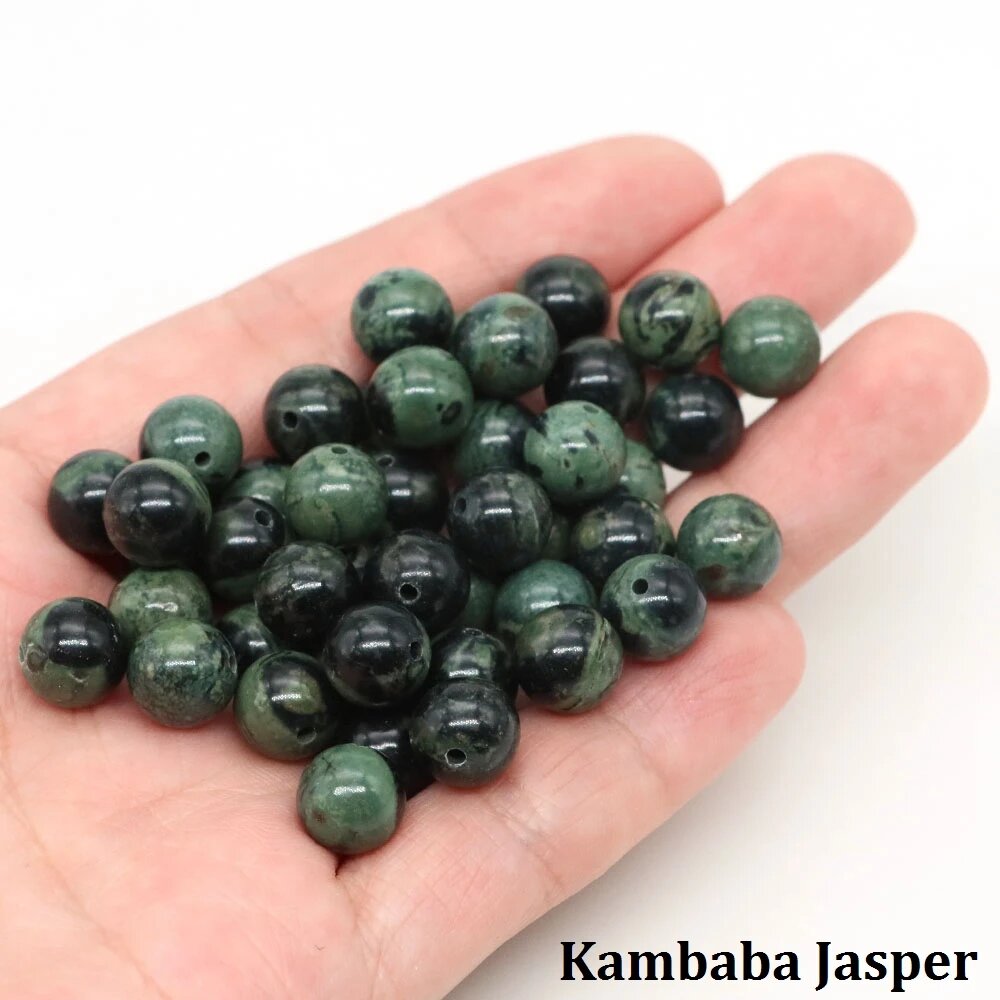 Круглые бусины из зелёного нефрита 4 6 8 10 мм Изумрудный, 6mm- 56-60pcs, Kambaba Jasper