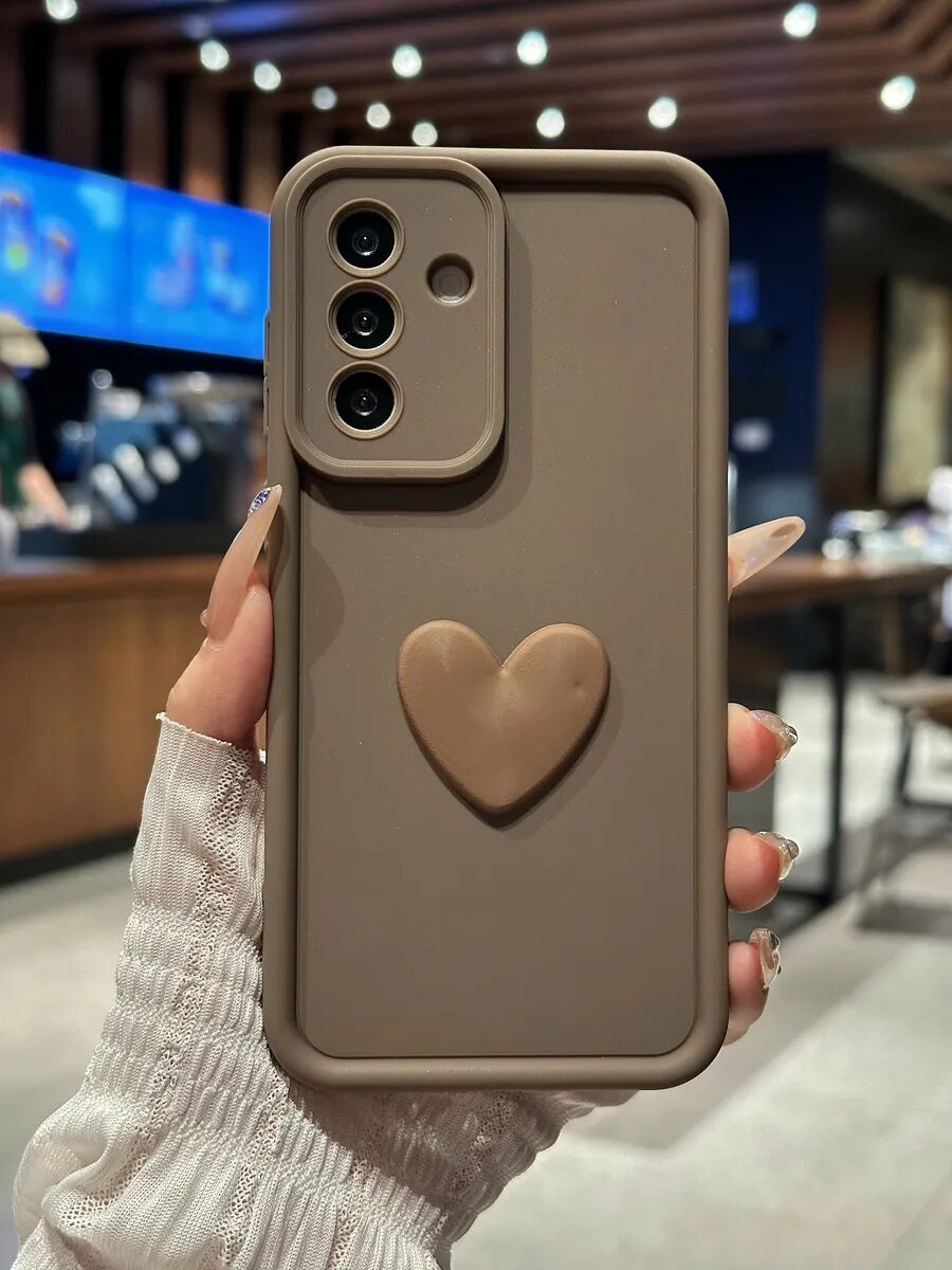 Чехол О'кейси, для Samsung A54, с сердечком, защита камеры, коричневый