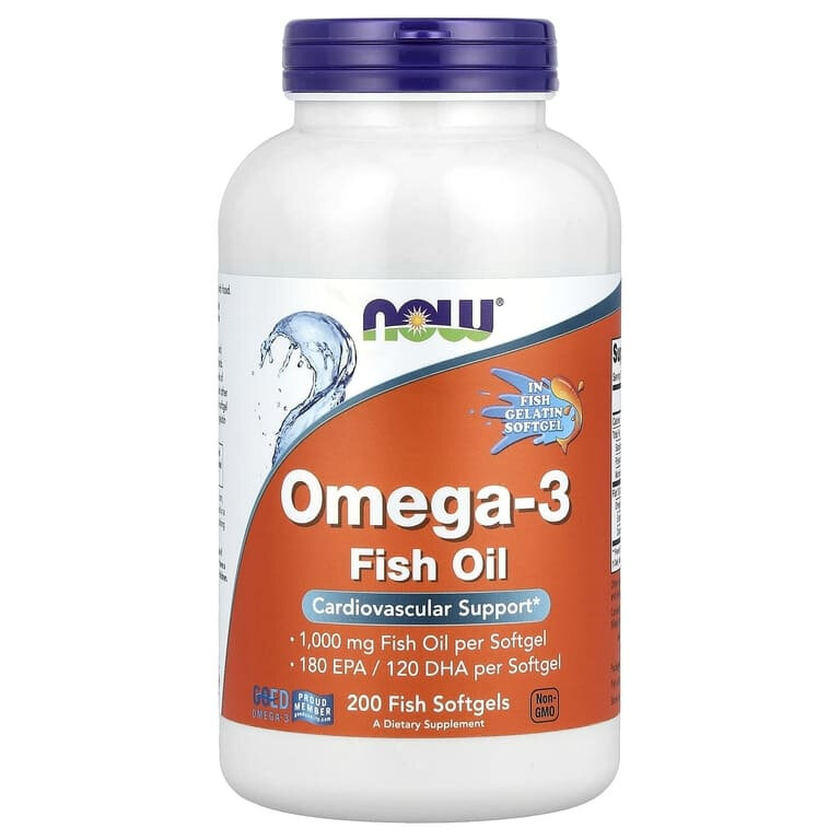 NOW Foods Omega-3, Омега-3 1000 мг 200 гелевых капсул из рыбьего желатина