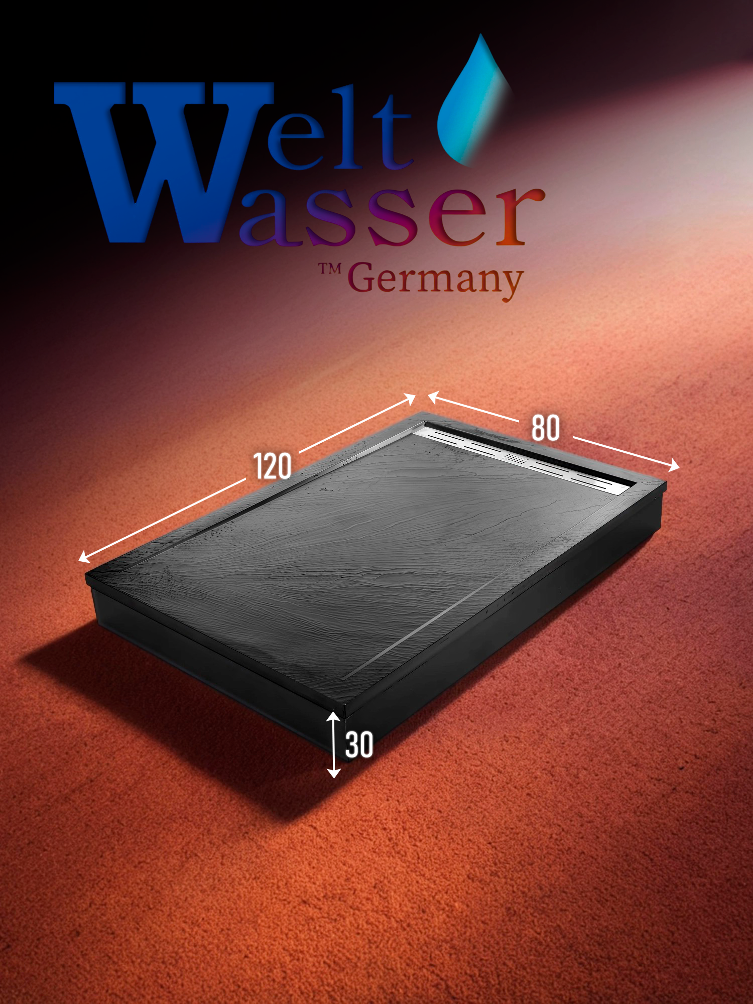 Душевой поддон Weltwasser Trs Stone, искусственный мрамор, черный, 120x80 см