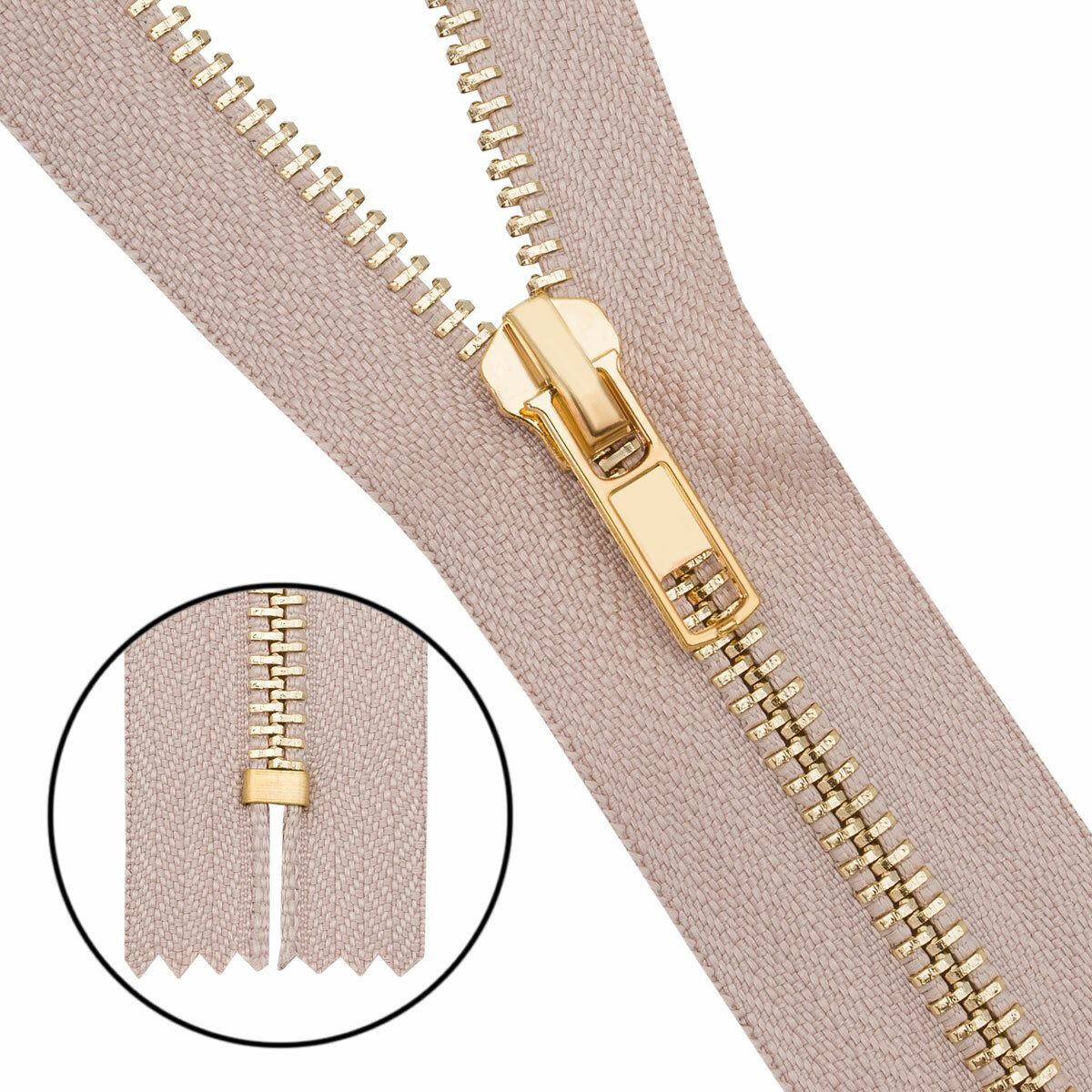 6534-0237 Молния джинсовая неразъемная Т5 14см, золото (185 бежевый), 10 шт