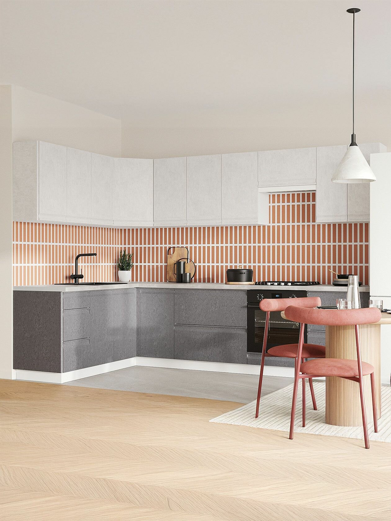 Кухонный гарнитур Велюр 300х180 см, мебель для дома и кухни, Белый / Бетон снежный / Бетон графит