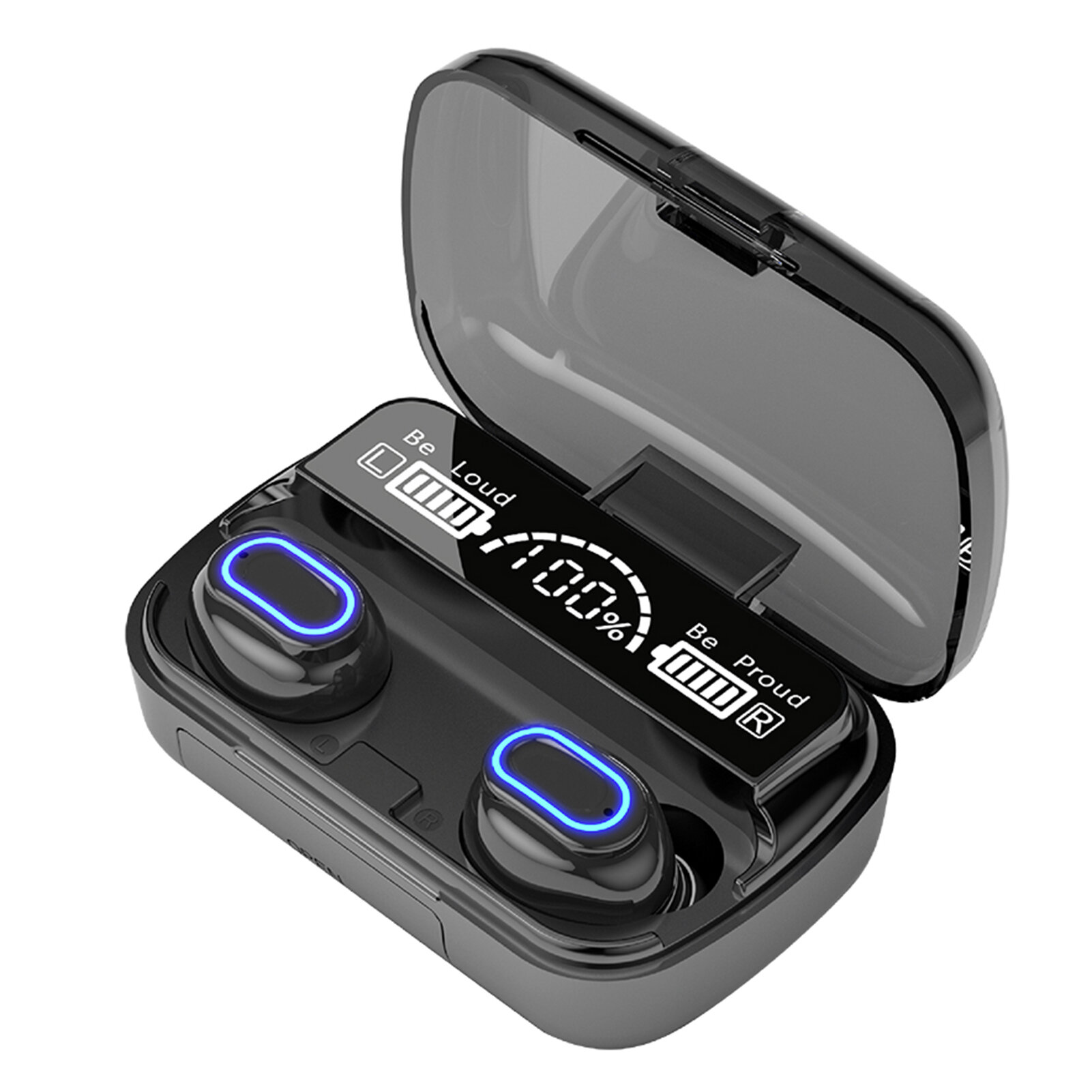 Наушники M1 BT5.1 Автоподключение HiFi Звук шумоподавление ясные звонки IPX7 Водонепроницаемость Трёхэкранный цифровой дисплей Батарейный банк Черный Материал ABS Дистанция передачи >10м Время разговора 4ч Время воспроизведения 4ч Время зарядки 1-2ч