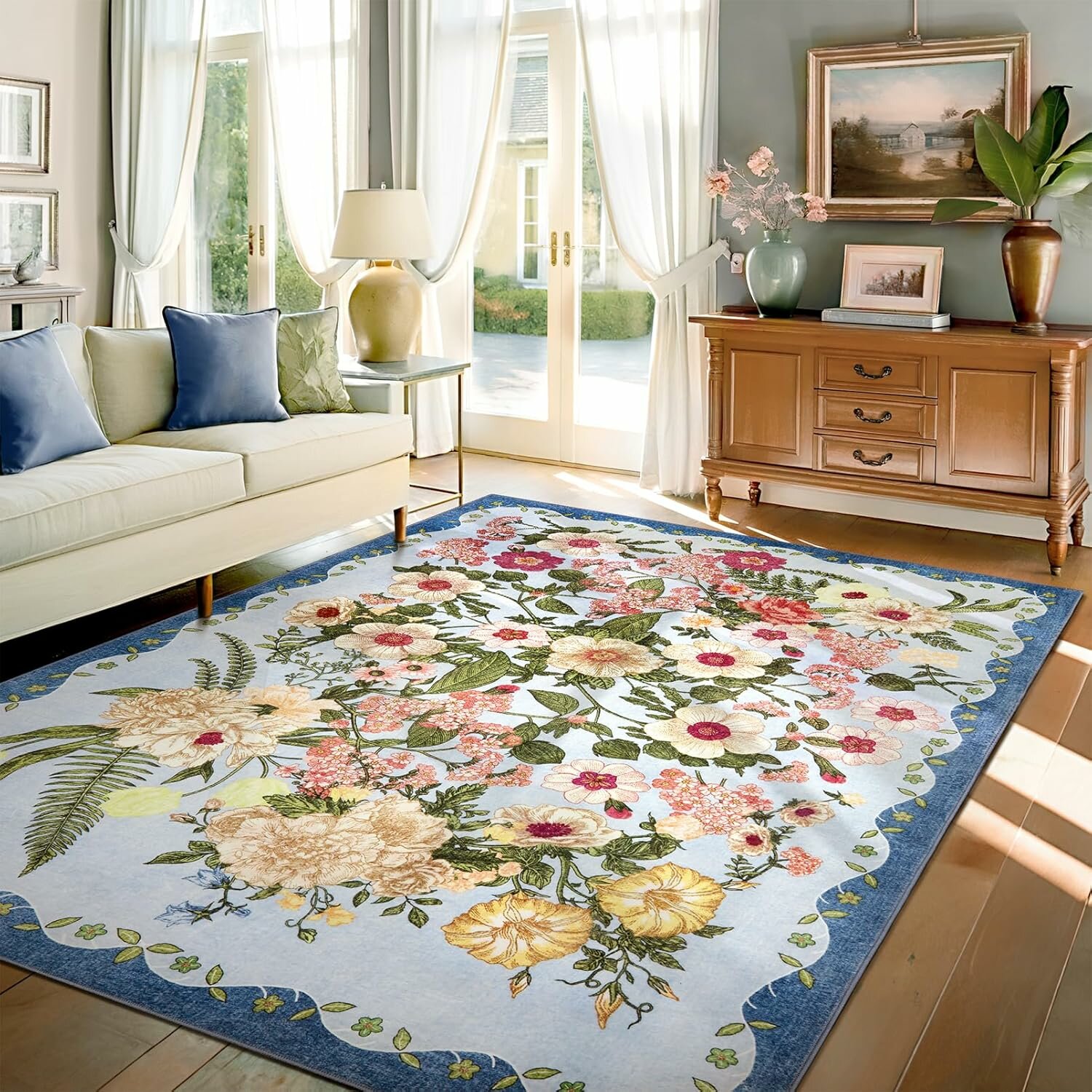 Ковер с цветочным орнаментом на синем фоне, 200*300CM