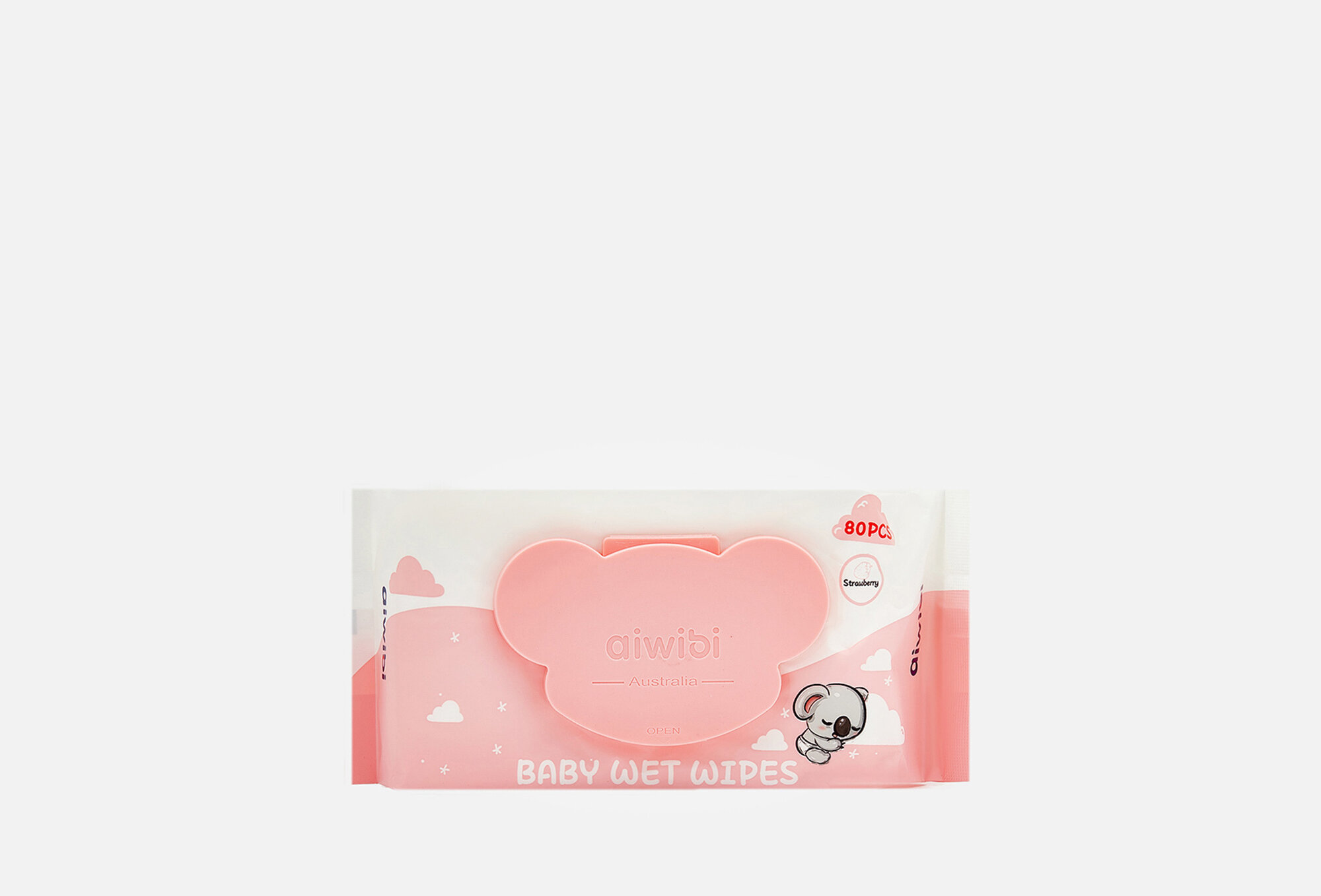 Влажные салфетки AIWIBI AUSTRALIA с клапаном-панда, розовые
