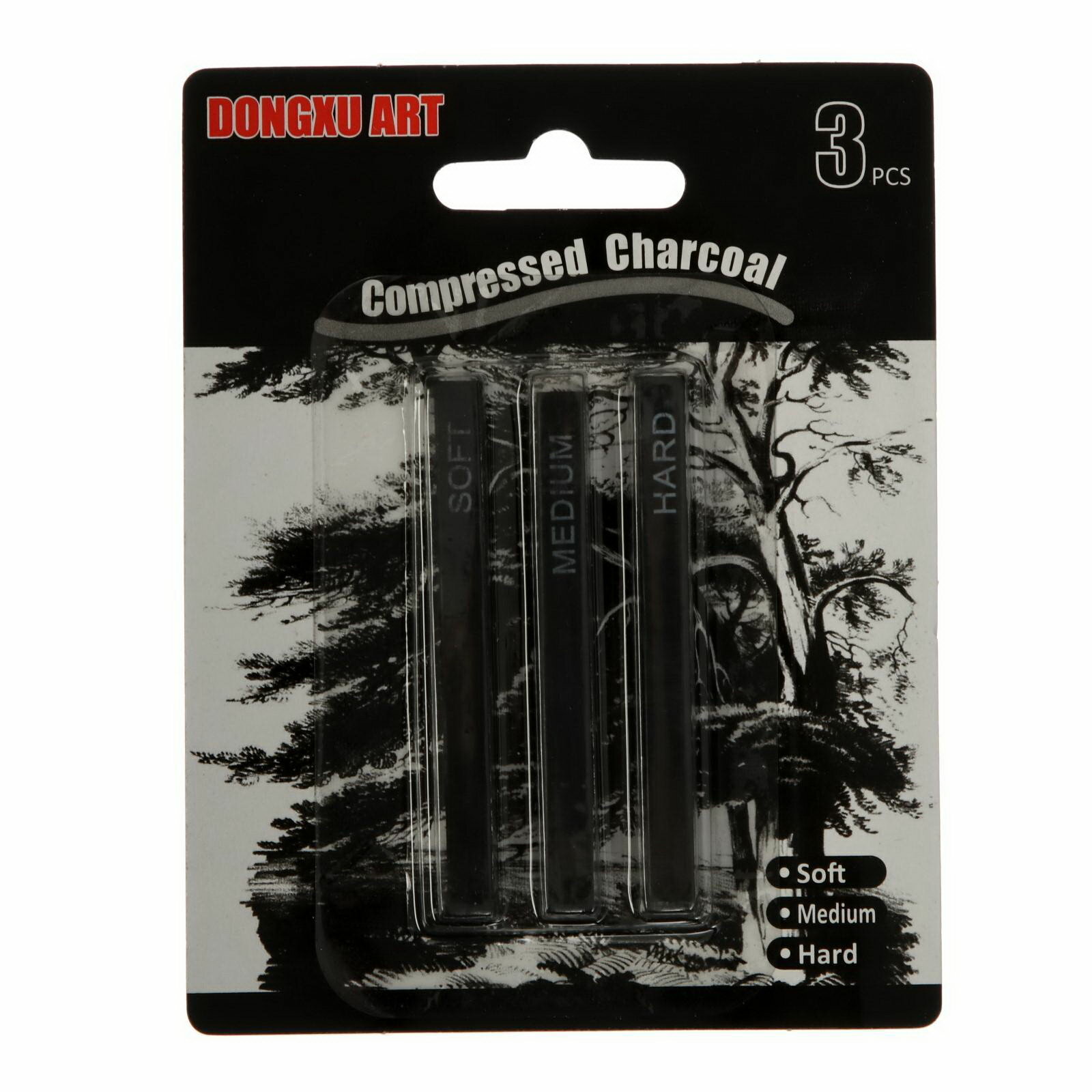 Уголь прессованный для рисования, чёрный, 3 штуки в наборе, твёрдость: hard (твёрдая)