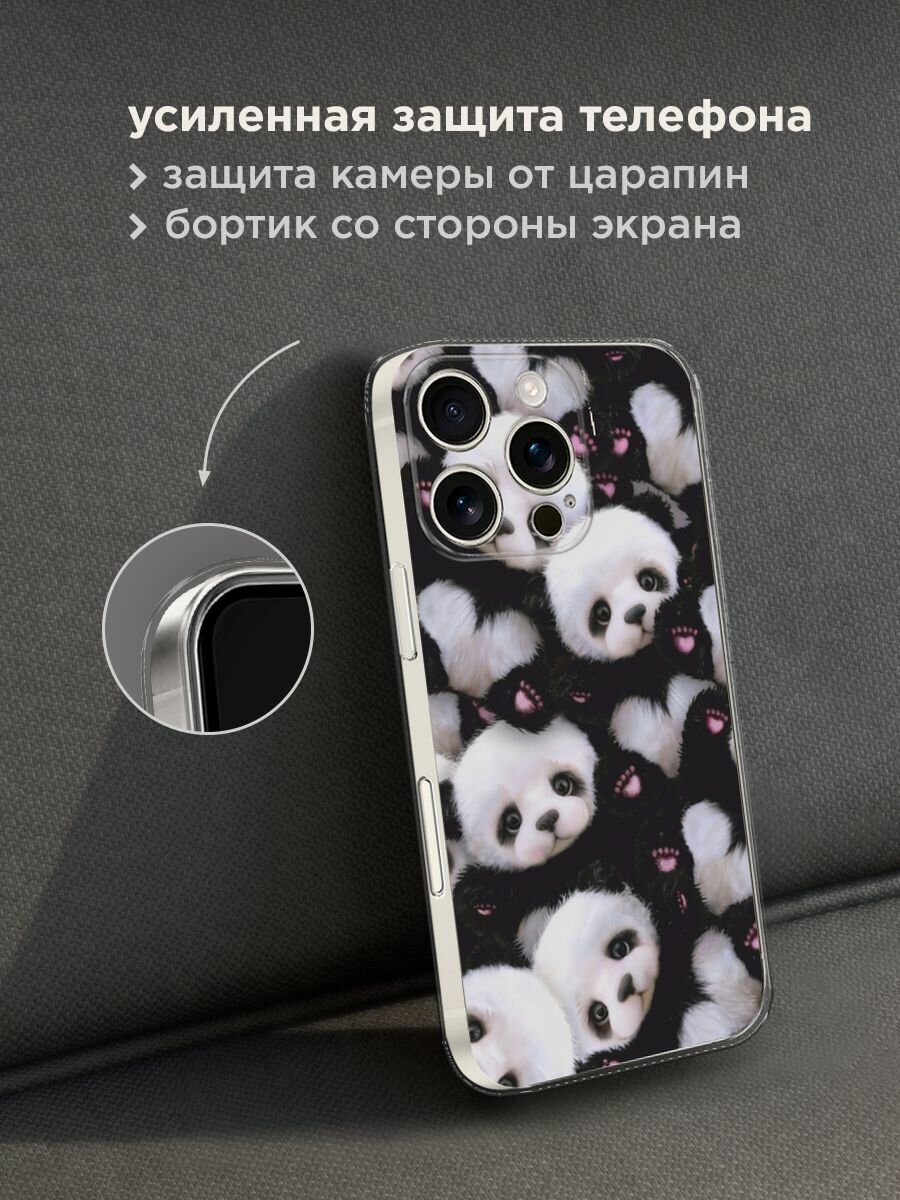 Чехол на Apple iPhone 16 Pro / Айфон 16 Про с принтом "Море панд" — фото 1