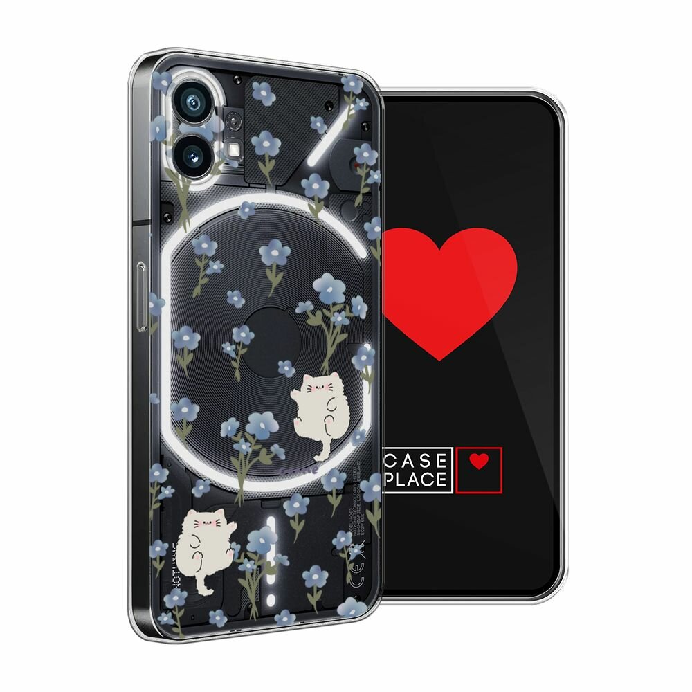 Чехол на Nothing Phone 1 / Нафинг Фон 1 с принтом "Gentle cats", прозрачный — фото 1