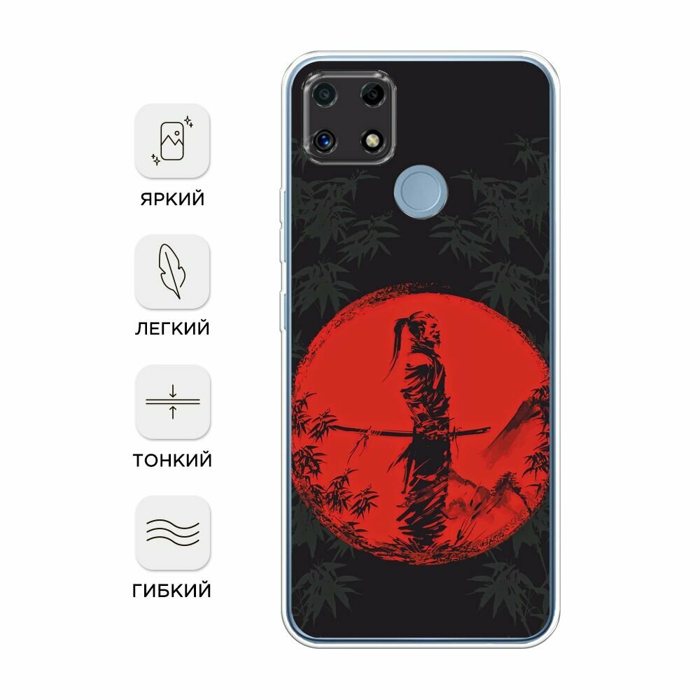 Чехол на Realme C25/C25s / Реалми С25/C25s с принтом "Самурай на красном фоне" — фото 1