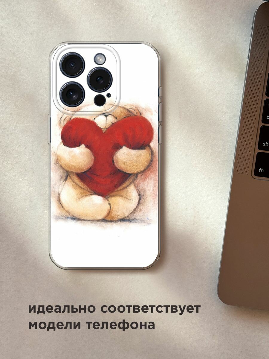 Чехол на Apple iPhone 15 Pro / Айфон 15 Про с принтом "Мишка с сердцем 1" — фото 1