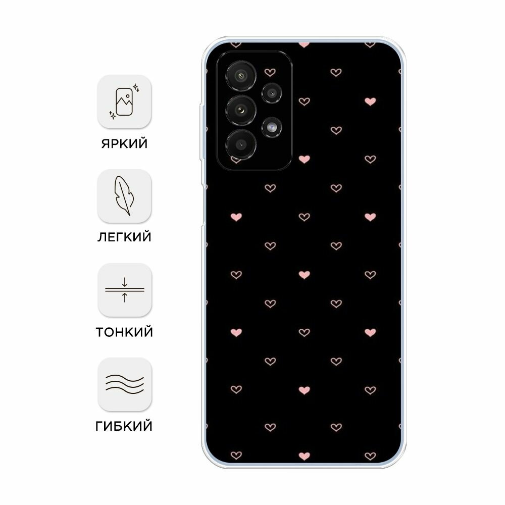 Чехол на Samsung Galaxy A23 / Самсунг Галакси А23 с принтом "Черный фон и сердечки" — фото 1