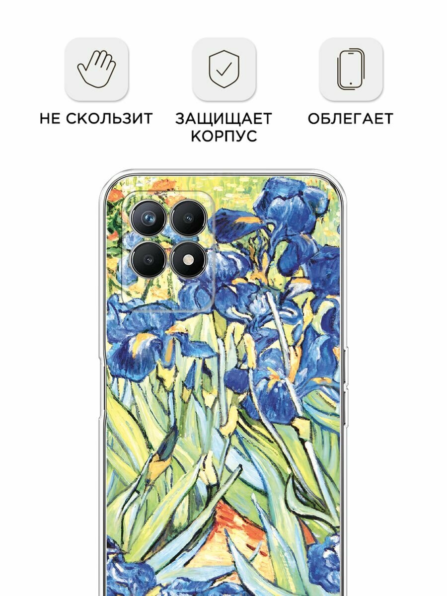 Силиконовый чехол на Realme 8i / Реалми 8i с принтом "Ирисы Ван Гог" — фото 1