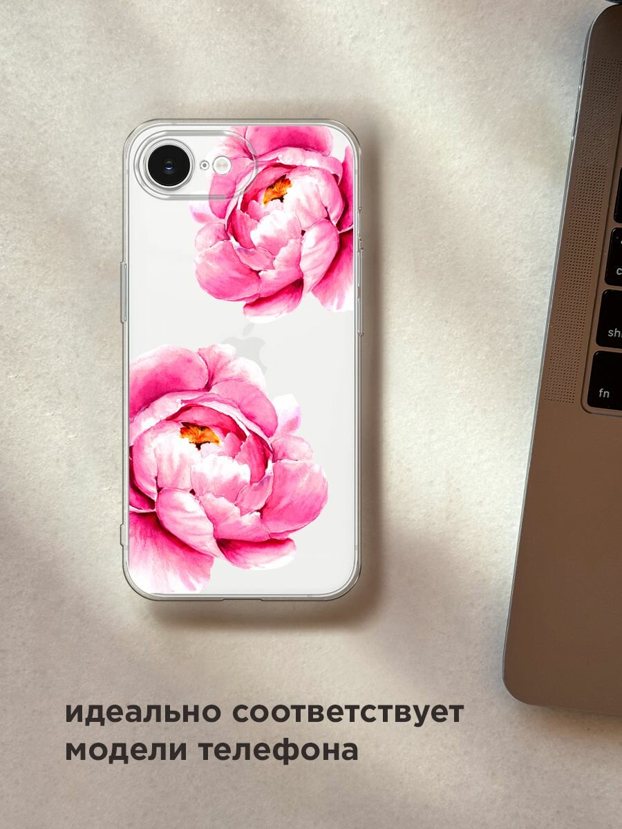 Чехол на Apple iPhone 16e/17e / Айфон 16е/17e с принтом "Open peonies", прозрачный — фото 1