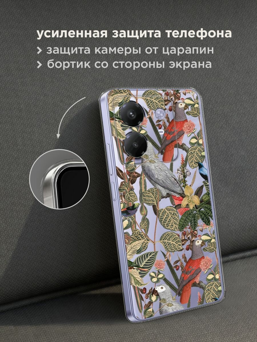 Чехол на Poco M7 Pro / Поко М7 Про с принтом "Tropical pattern", прозрачный — фото 1