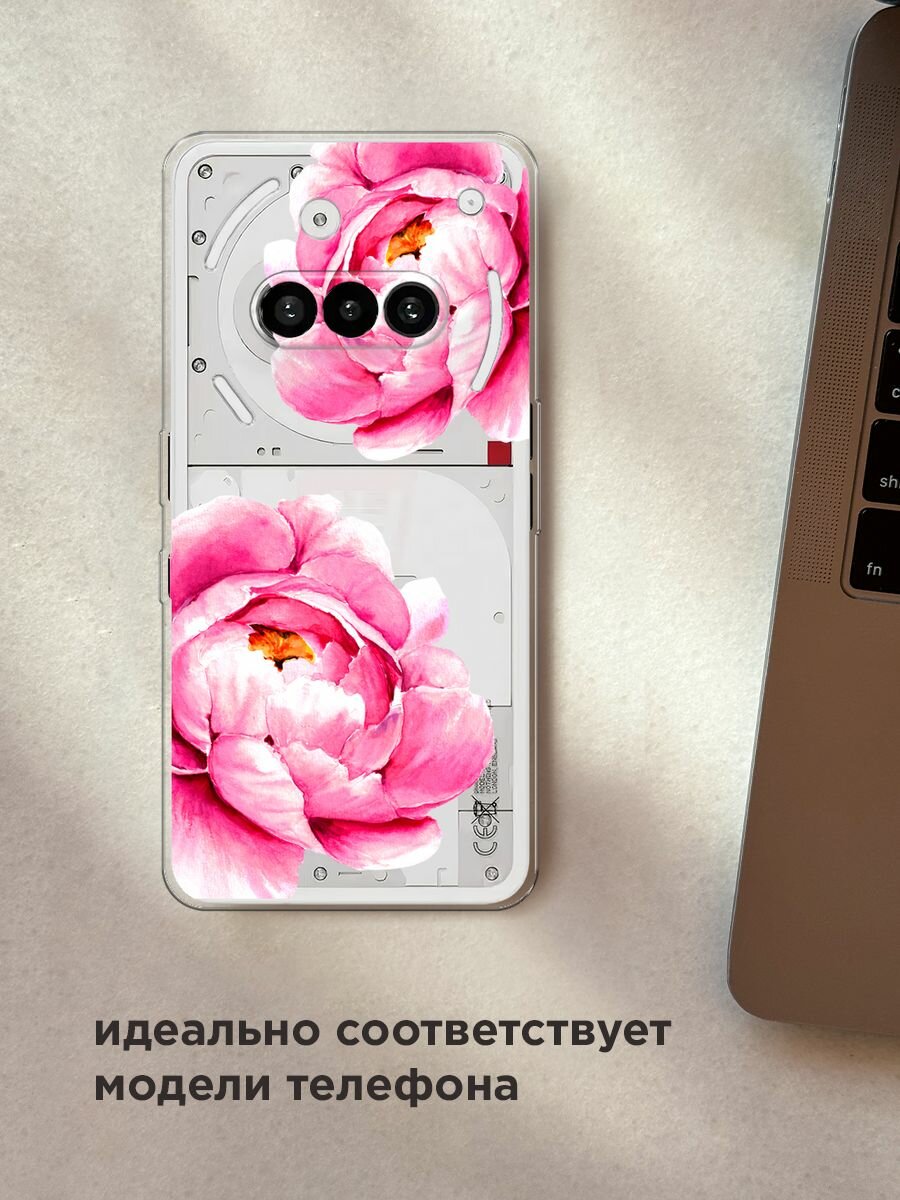 Чехол на Nothing Phone 3a / Нотинг Фон 3а с принтом "Open peonies", прозрачный — фото 1